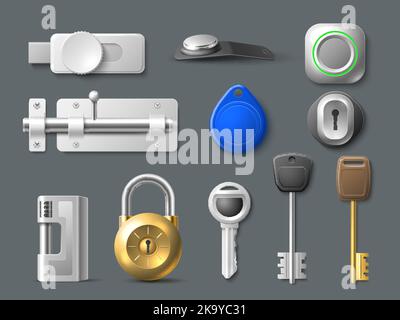 Realistic keys keyholes door locks icon set sets of locks with keys for ...