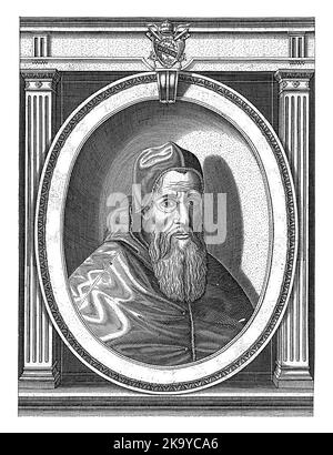 Portrait of Pope Paul III dressed in the papal robes. Bust to the right ...
