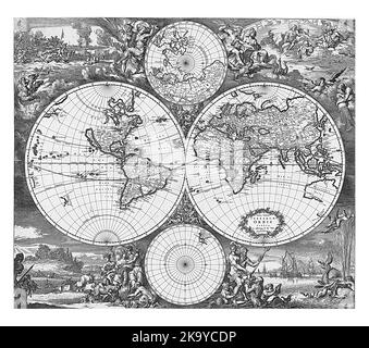 Vintage two hemispheres map of the world by Mathew Carey c. 1800. Map ...