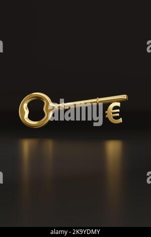 Golden key with euro sign with copy space. 3d illustration Stock Photo ...