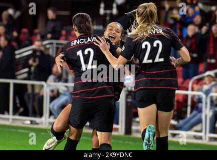 Portland Thorns midfielder Morgan Weaver (22) looks on against the OL ...
