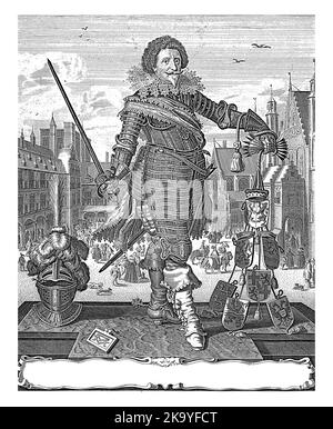 Portrait of Frederik Hendrik standing in an interior with a command ...