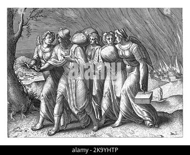 Lot leaves Sodom with his wife and daughters, Raphael Bible (series ...