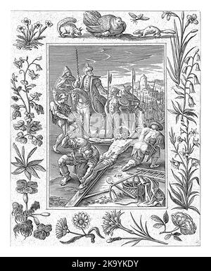 Christ on the Cross, Antonie Wierix (II), after Maerten de Vos, 1584 Christ hangs on the cross ...