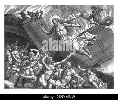 Christ's Descent into Limbo after His Death. Below him the hell mouth ...
