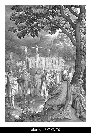 Crucifixion of Christ, Nicolaes de Bruyn, 1618, vintage engraved Stock Photo - Alamy