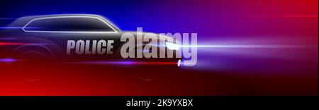 Police SUV car riding on a high speed on a dark background with ...