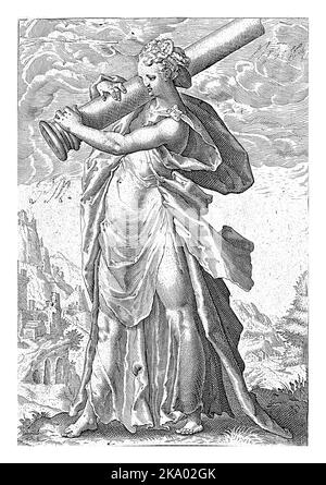 The Power personified; a female figure with a column over her right ...