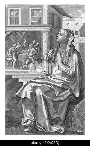 In the foreground Mary Magdalene, in her hand a jug with balsam oil ...