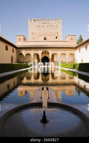 The Court of the Myrtles and the tower of Comares on the Alhambra ...