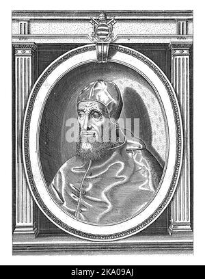 Portrait of Pope Paul III dressed in the papal robes. Bust to the right ...