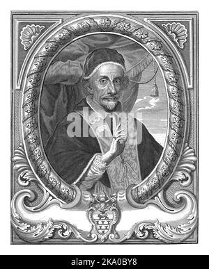 Portrait in an oval frame of Pope Alexander VII. Bust to the right ...