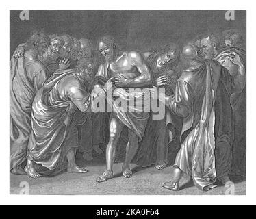 Christ shows Thomas his wounds after the crucifixion in the presence of ...