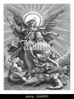 Saint Michael slaying the dragon, after Bermejo, between 1875 and 1900 ...