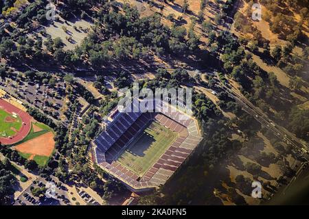American sports complex of a football stadium with a field of ...