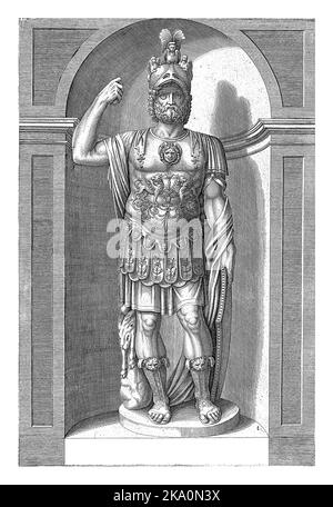Statue of Pyrrhus, King of Epirus, in armour, helmet and cloak. In the ...
