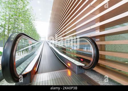 escalator in modern interior toned Stock Photo - Alamy