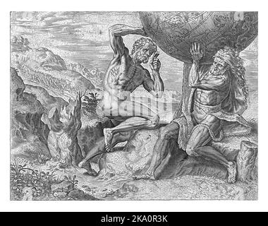 Hercules carries the globe for Atlas, Cornelis Cort, after Frans Floris ...