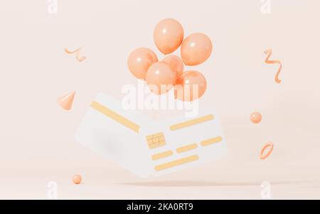 Balloons and presents with yellow background, 3d rendering. Computer ...