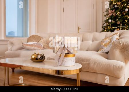 Wrapped christmas or other holiday handmade present in paper with ...