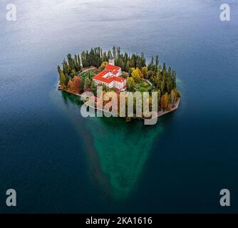 The autumn on Visovac Island and the Visovac Monastery in Krka National ...