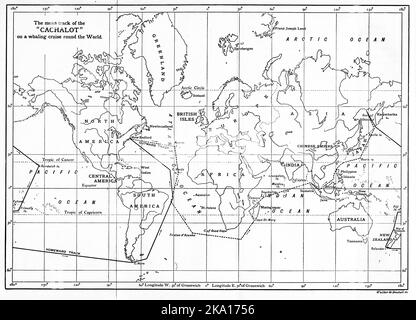 World map showing the cruise of the whaling ship Cachalot in the 1870s Stock Photo - Alamy