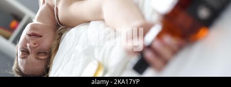 Naked Drunk Woman Lying Unconscious In Bed After Casual Sex Alcohol