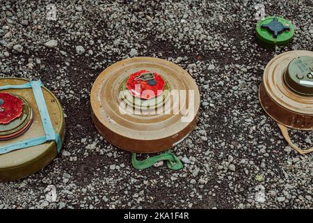 Kazan, Russia.2022, September 29. Anti-tank mines. The various types of ...