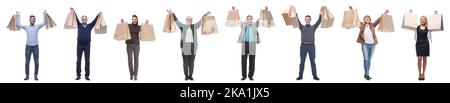 a group of people are running paper shopping bags Stock Photo - Alamy