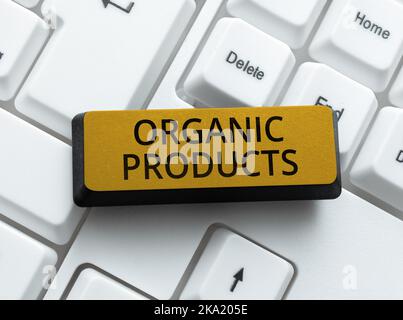 Handwriting text Organic Products. Business showcase work environment ...