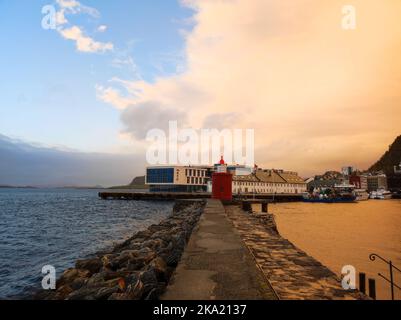 Alesund, Norway - 6 May 2022: Molja Lighthouse with gradient light from ...
