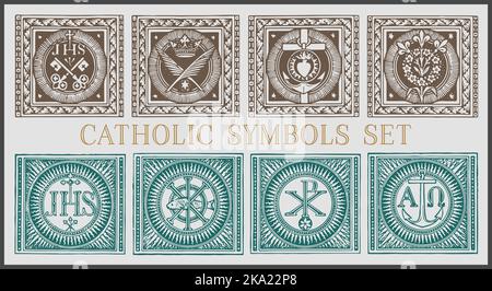 Emblem of Jesuits or Christogram, IHS and cross above three nails ...