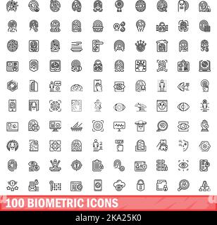100 biometric icons set. Outline illustration of 100 biometric icons vector set isolated on ...