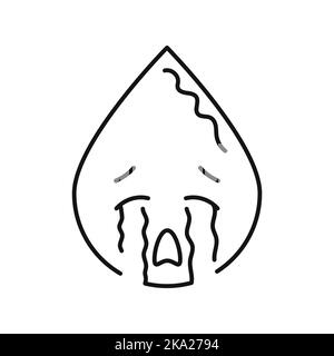 Crying blue character in the shape of a drop color line icon. Mascot of ...