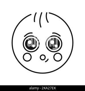 Interested round yellow character color line icon. Mascot of emotions ...