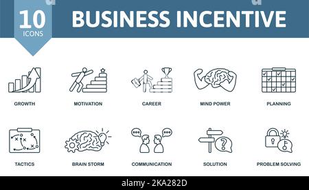 Business Incentive icon set. Monochrome simple Business Incentive icon collection. Growth ...