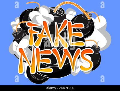 Fake News text with black Bomb. Cartoon Vector Illutration Stock Vector ...
