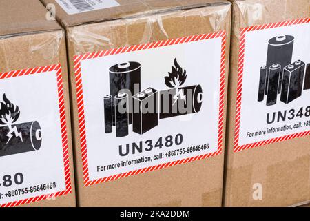 UN 3480 lithium-ion battery shipping warning label. For Lithium fire ...