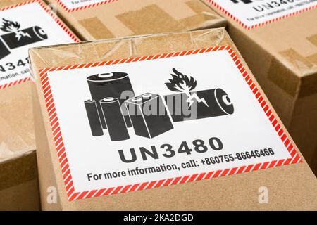 UN 3480 lithium-ion battery shipping warning label. For Lithium fire ...