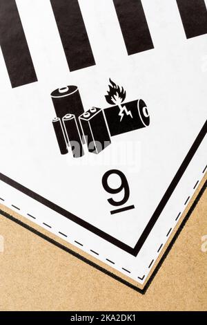 UN 3480 Class 9 lithium-ion battery shipping warning label. For Lithium ...