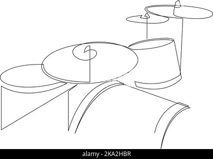 Continuous line drawing of drum instrument. Drum set minimalist line ...