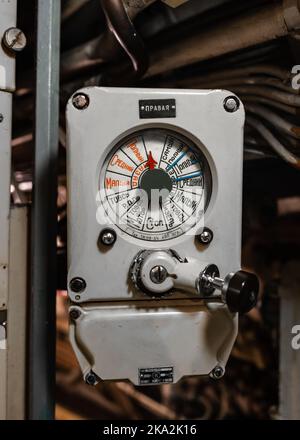 Russian cold war submarine control dials. Instruments showing Russian ...