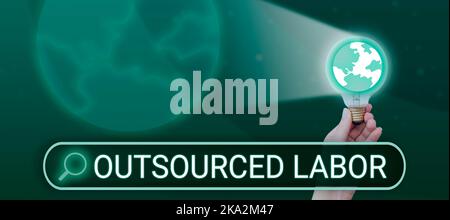 Hand writing sign Outsourced Labor. Business showcase storage or ...