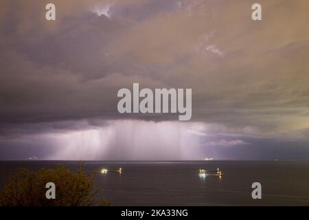 Lightning strikes the Sea of Marmara off the coast of Tekirdag, Turkey ...