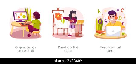 Virtual camps for schoolgraders isolated cartoon vector illustration ...