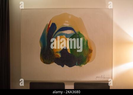 Art piece hanging in interior of library. Dokk1, Aarhus, Denmark ...