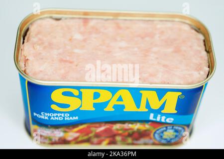 Spam lite chopped pork and ham Stock Photo - Alamy