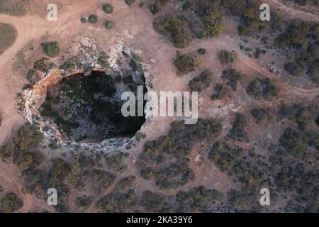 Aerial view of collapse doline across the Nullarbor Plain in Western ...