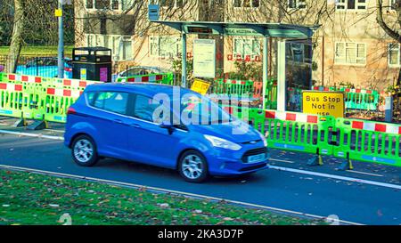 road works cutting off bus stop on great western road Glasgow, Scotland ...