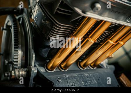 Copper pipes on engine assembly Stock Photo - Alamy